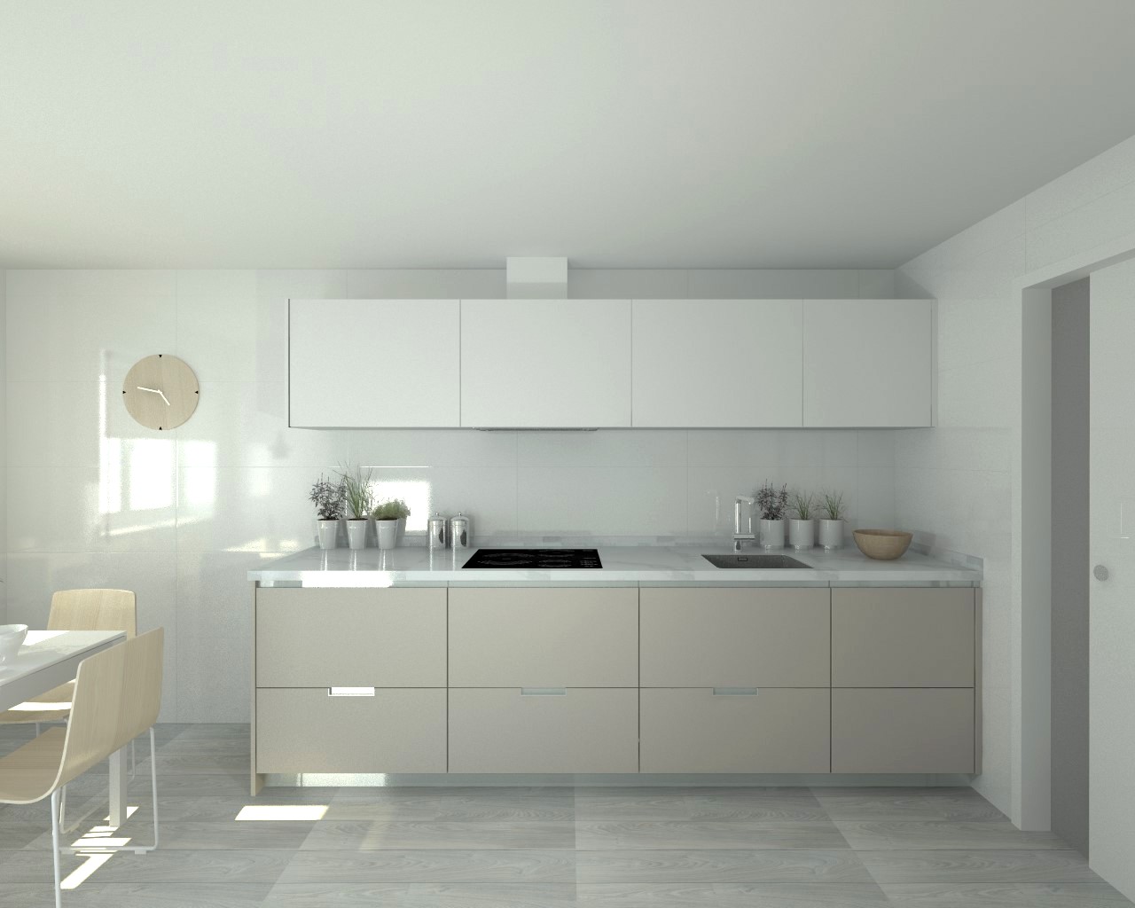 Cocina Santos | Modelo Minos Line-L Laminado Color Gris Arena y Gris C ...