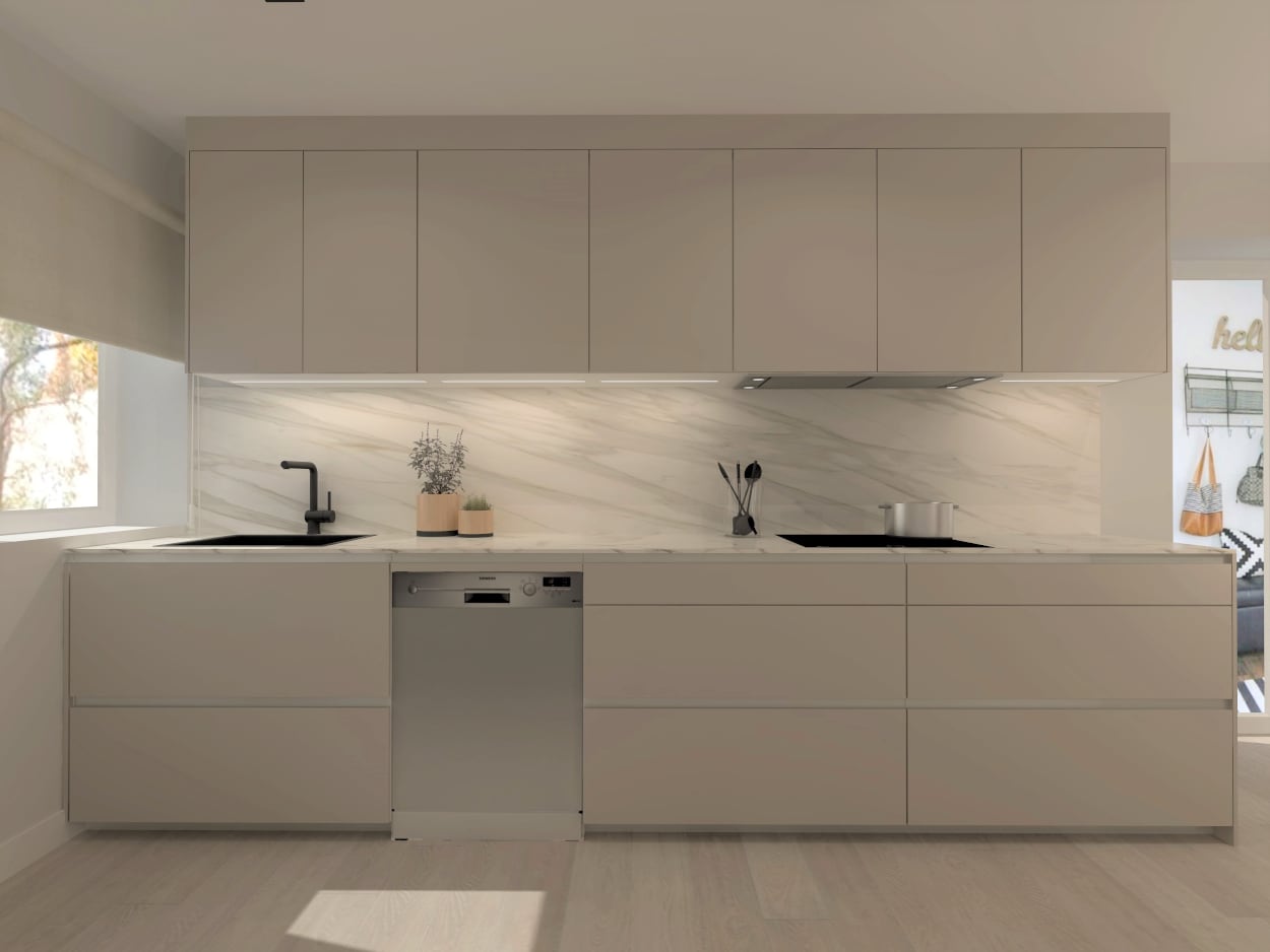 Cocina Santos gris arena con península | Docrys & DC