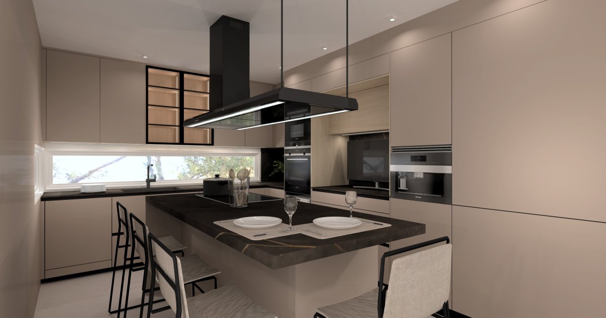 Cocina moderna en tonos arena con isla central | Proyectos de Cocinas ...