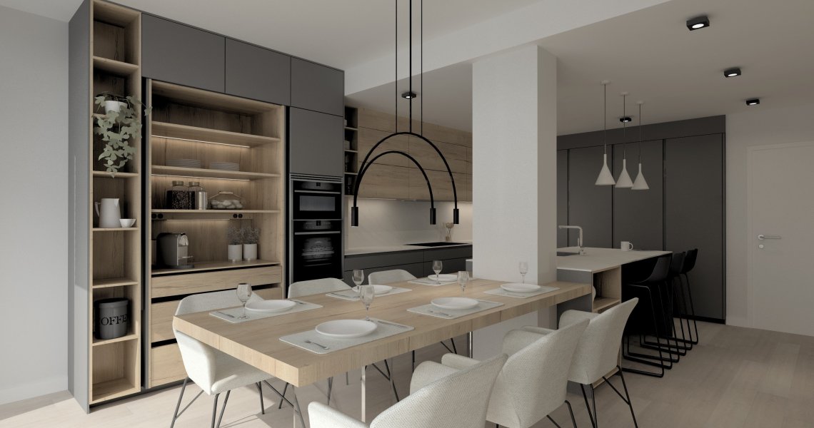 Cocina Santos Gris Visón con Isla y Encimera de Inalco | Docrys & DC