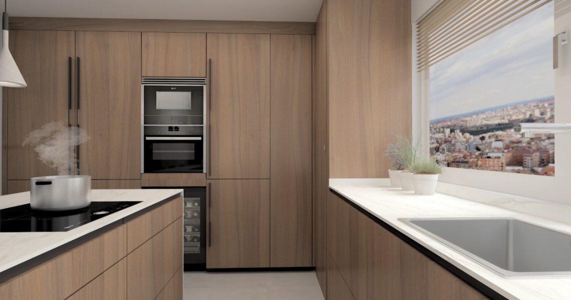 Cocina Santos madera con península | Docrys & DC